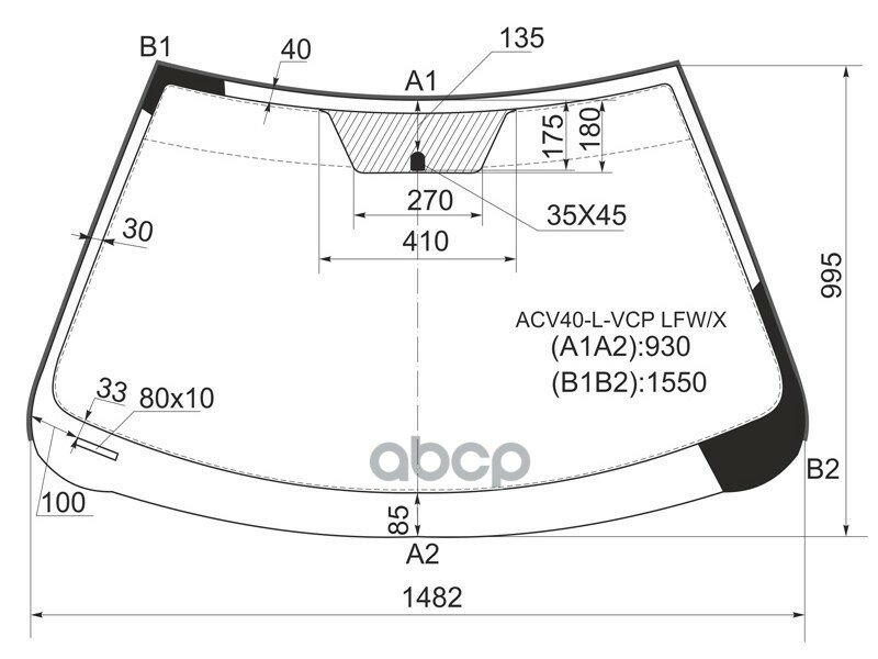 Стекло лобовое Toyota Camry (XV40) 06-11 / Aurion 06-12 XYG арт. ACV40-L-VCP LFW/X