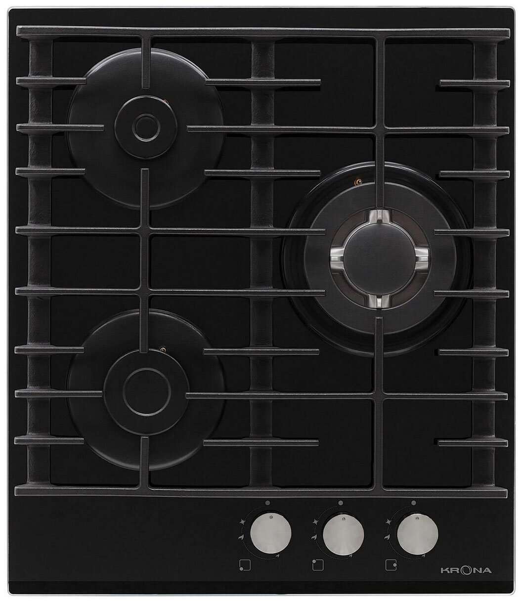 Газовая варочная панель Krona HAGEL 45 BL W 44 см, 3 конфорки электроподжиг газконтроль, черный