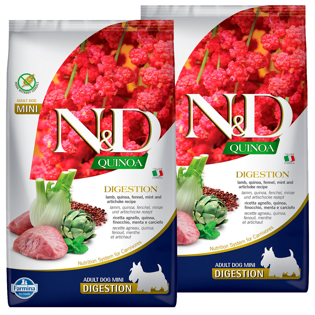 FARMINA DOG N&D GRAIN FREE QUINOA ADULT MINI DIGESTION LAMB беззерновой для собак с чувствительным пищеварением с ягненком и киноа (2,5 + 2,5 кг)