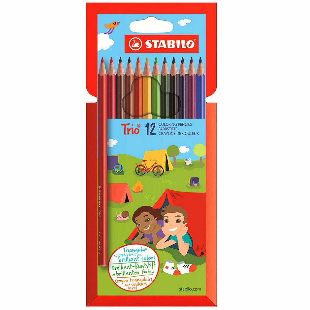 Цветные карандаши STABILO Trio, трехгранные, заточенные, 12 шт, 12 цв.