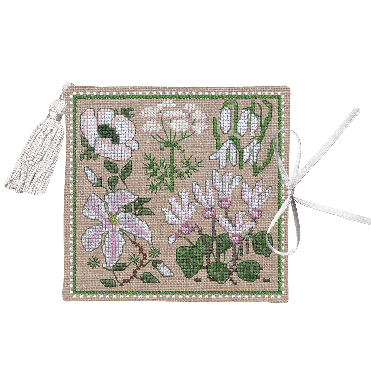 Набор для вышивания чехла для игл Etui A Aiguilles Fleurs Blanches Белые цветы le boheur des dames 3481