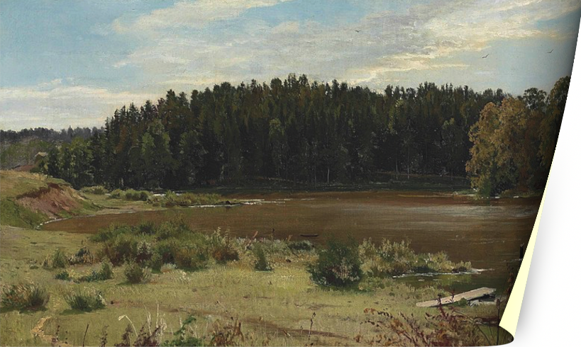 "Река на опушке леса", Шишкин Иван Иванович, картина (репродукция) (70х41 см / без подрамника)