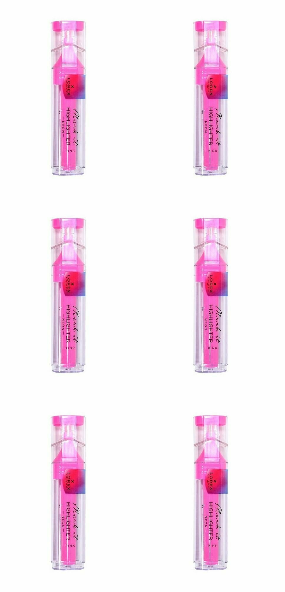 LOREX Маркер текстовый Mark it neon, розовый неон скошенный, 1-5 мм, 6 уп
