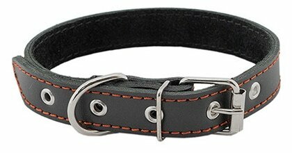 HOMEPET ошейник для собак кожаный простой двойной простроченный двухслойный 59-71 см, Черный