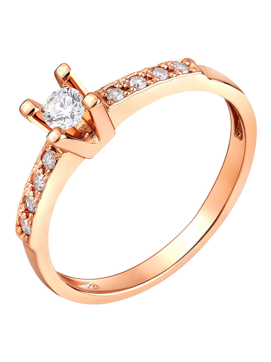 Кольцо помолвочное, красное, белое золото, 585 проба, бриллиант