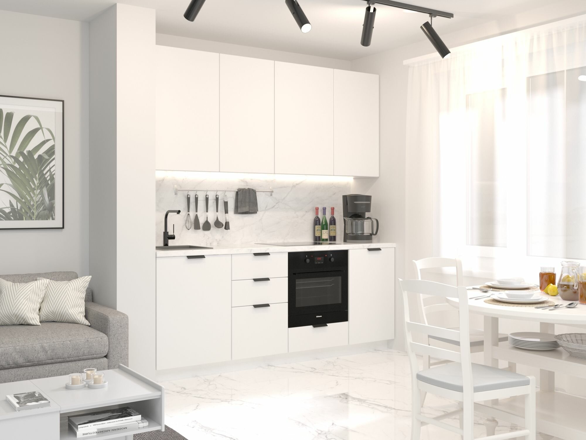 Кухонный гарнитур Фьюжн Silky White, 2200 мм