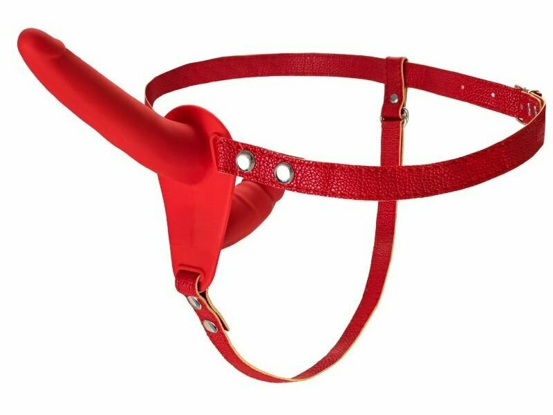 Страпон на ремнях с вагинальной пробкой Double Strap-on, красный