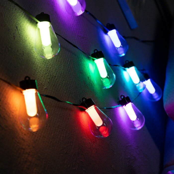 Умная гирлянда Нить 6 м с насадками Лампочки, IP20, тёмная нить, 20 LED, свечение RGB, USB