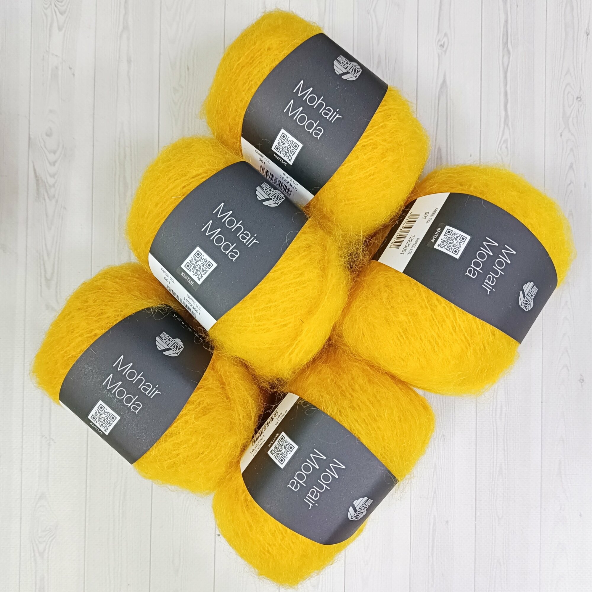 Пряжа Lana Grossa Mohair Moda, новинка 2023, кид-мохер, 001 желтый, 140 м/50 г, 5 шт.*50 г