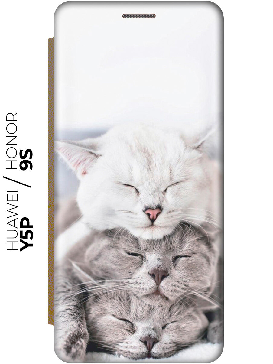 Чехол-книжка Три кота на Honor 9S / Huawei Y5P / Хуавей У5Р / Хонор 9с золотой