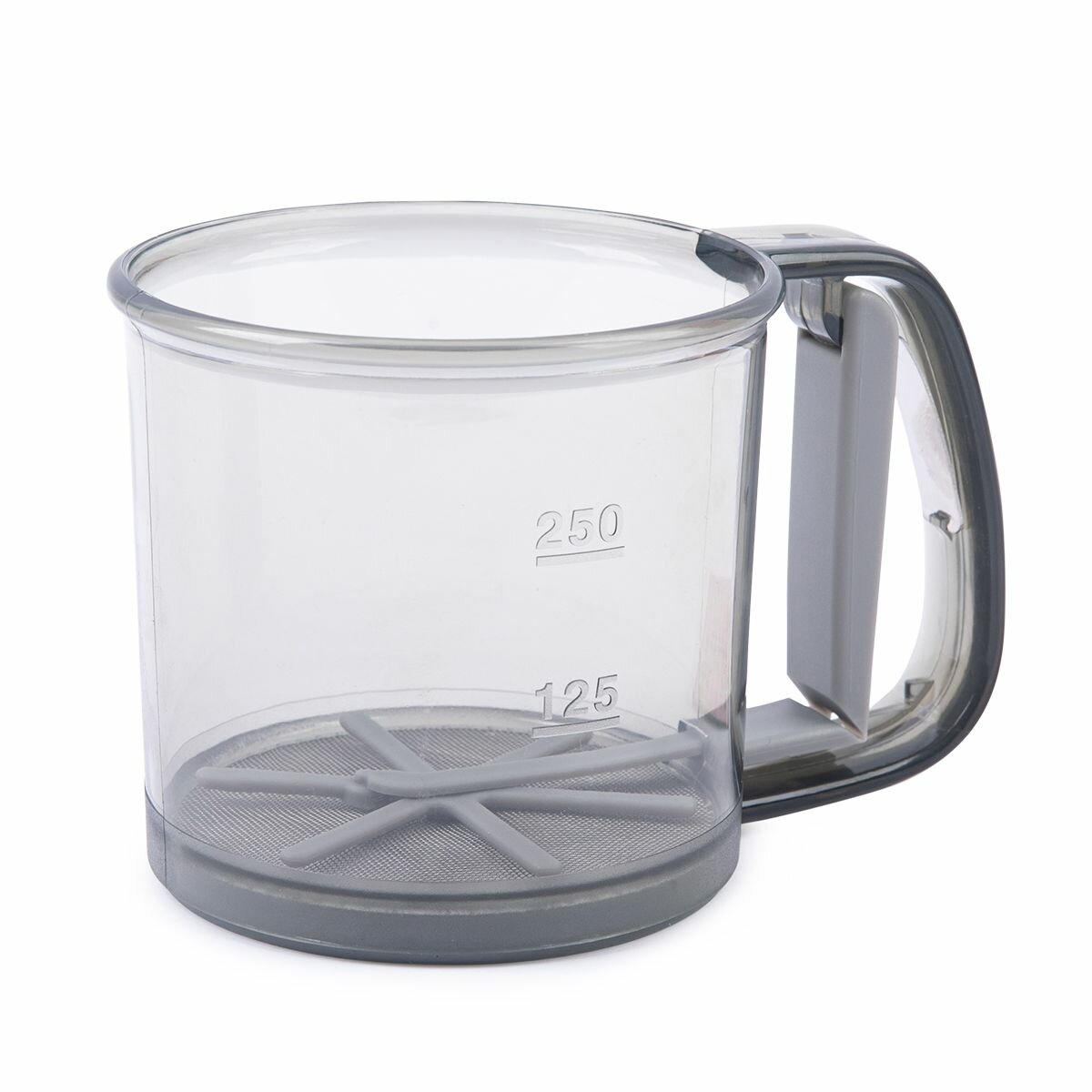 Сито для просеивания в виде кружки с ручкой "S-CHIEF" для муки, сахарной пудры, какао, просеиватель, деления 125 и 250, 375 мл, SHF-0328