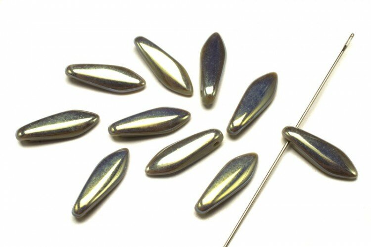 Бусины Dagger beads 16х5мм, отверстие 0,8мм, цвет 43020/28303 серый АВ непрозрачный, 736-111, 10шт