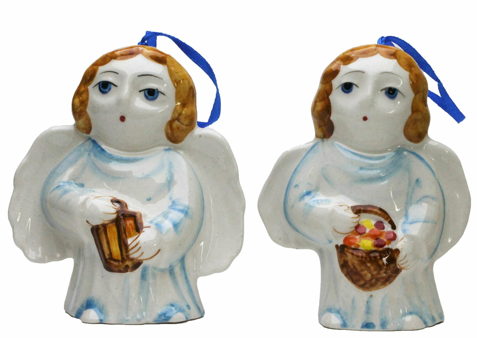 "Рождественские Ангелы" 2 штуки в картонной коробке Набор керамических елочных игрушек украшений цветная коллекция