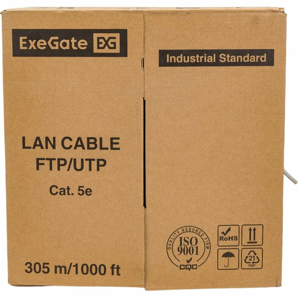 Кабель UTP ExeGate 4 пары, категория 5e, Special медь, 26AWG, бухта 305м, серый, PVC 138966, белый, 305 м