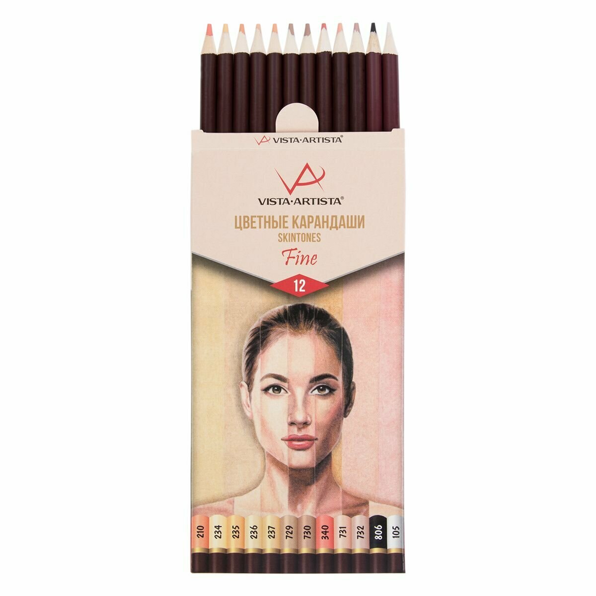 VISTA-ARTISTA Fine карандаши цветные для рисования, набор 12 оттенков кожи, VFCPS-12
