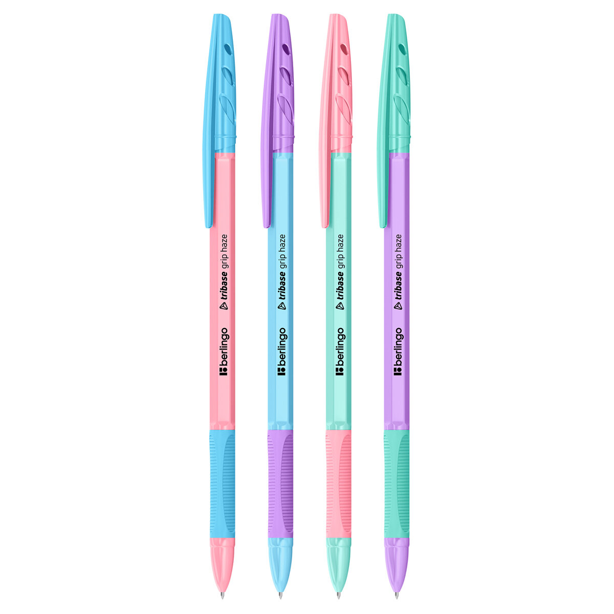 Комплект 50 шт, Ручка шариковая Berlingo "Tribase grip haze" синяя, 0.7мм, грип, ассорти