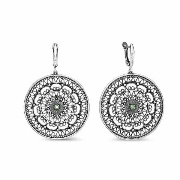 Серьги с подвесками, серебро, 925 проба, чернение, шпинель синтетическая