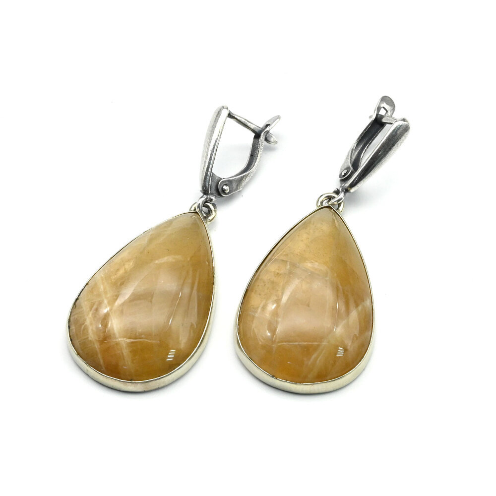 Серьги с подвесками, гелиодор