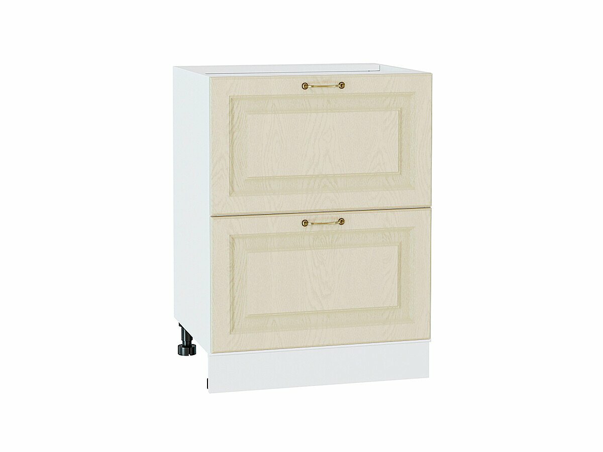 Шкаф нижний с 2-мя ящиками Ницца, цвет фасада Дуб крем, цвет каркаса Белый, 816*600*478 мм