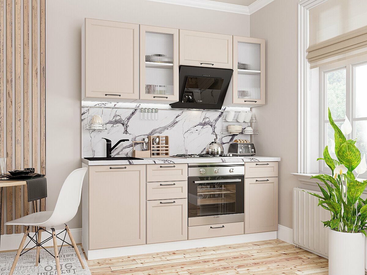 Кухня Барселона-02, цвет фасада Кашемир, цвет каркаса Белый, 2140*1900*600 мм