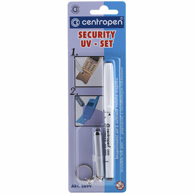 Маркер перманентный ультрафиолетовый Centropen "Security UV-Pen 2699", фонарик, блистер, 209612