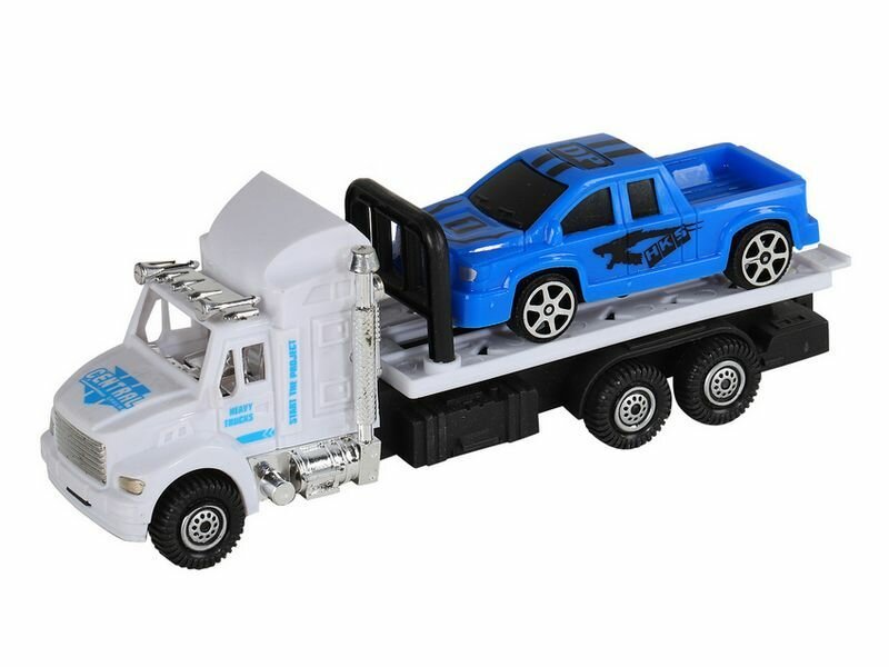 Машина AUTODRIVE Эвакуатор инерционная белая с машиной, цвет в ассорт, в/п 23,5*6,5*19,5см, ,