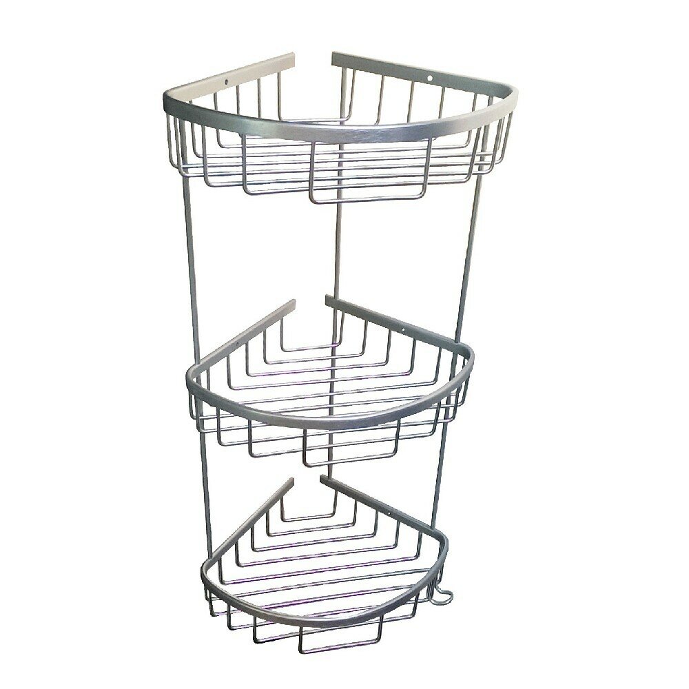 Полка для ванны угловая, алюминиевая, трехъярусная