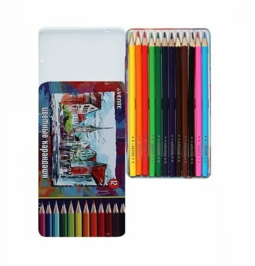 Карандаши цветные deVente, 12 цветов в металлическом пенале