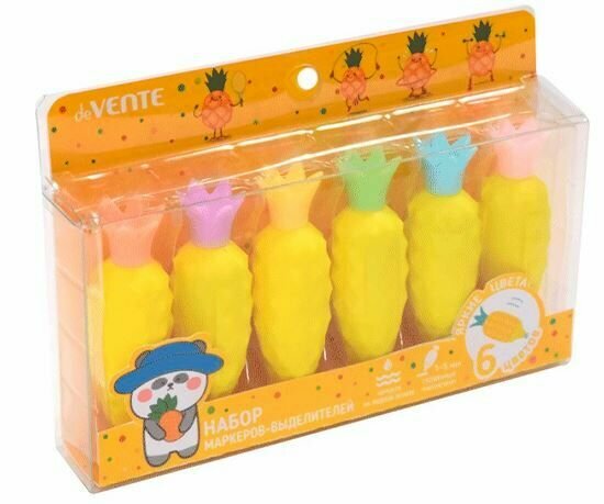Набор маркеров выделителей, deVente "Kawaii Pineapple" в форме ананаса, 6 штук в упаковке