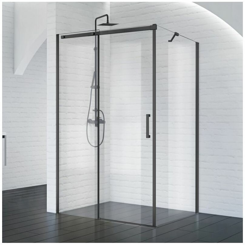 Душевой уголок BelBagno ACQUA-AH-1-140/90-C-NERO чёрный матовый, стекло прозрачное 8 мм (1400х1950х900)