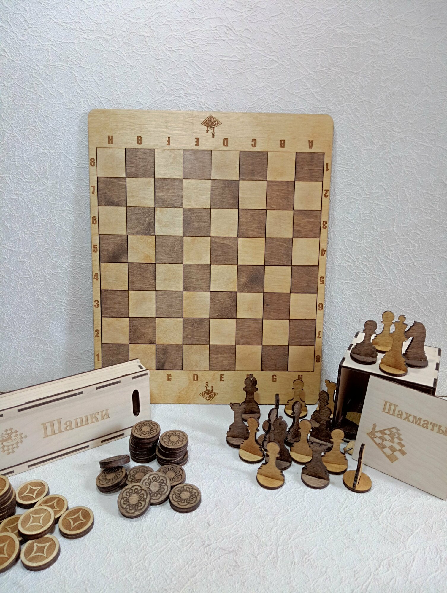 Шахматы шашки деревянные, большой набор, настольные игры, 30х40 см