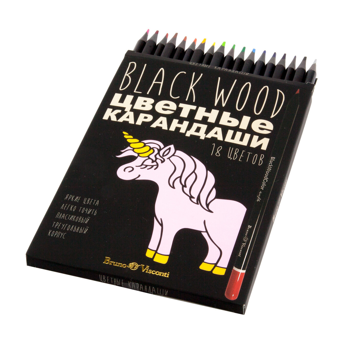 Цветные карандаши 18 цветов Bruno Visconti "BlackWoodColor" Единорог