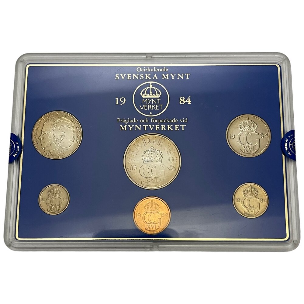 Швеция, набор монет регулярного выпуска, 5,10,25, 50 эре, 1, 5 крон "Svenska mynt" 1984 г.