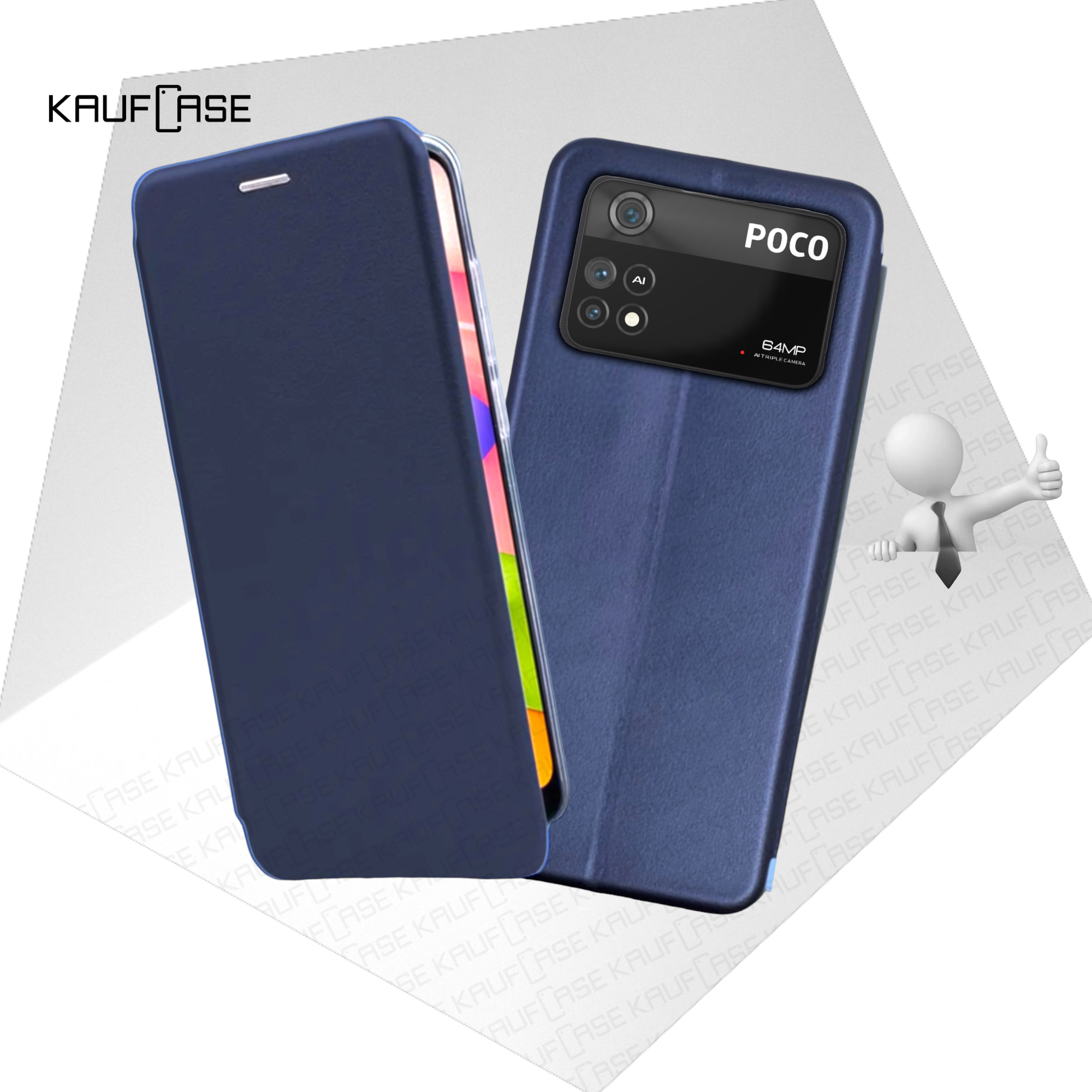 Чехол книжка для телефона Xiaomi Poco M4 Pro 4G (6.43"), темно-синий. Текстура под кожу