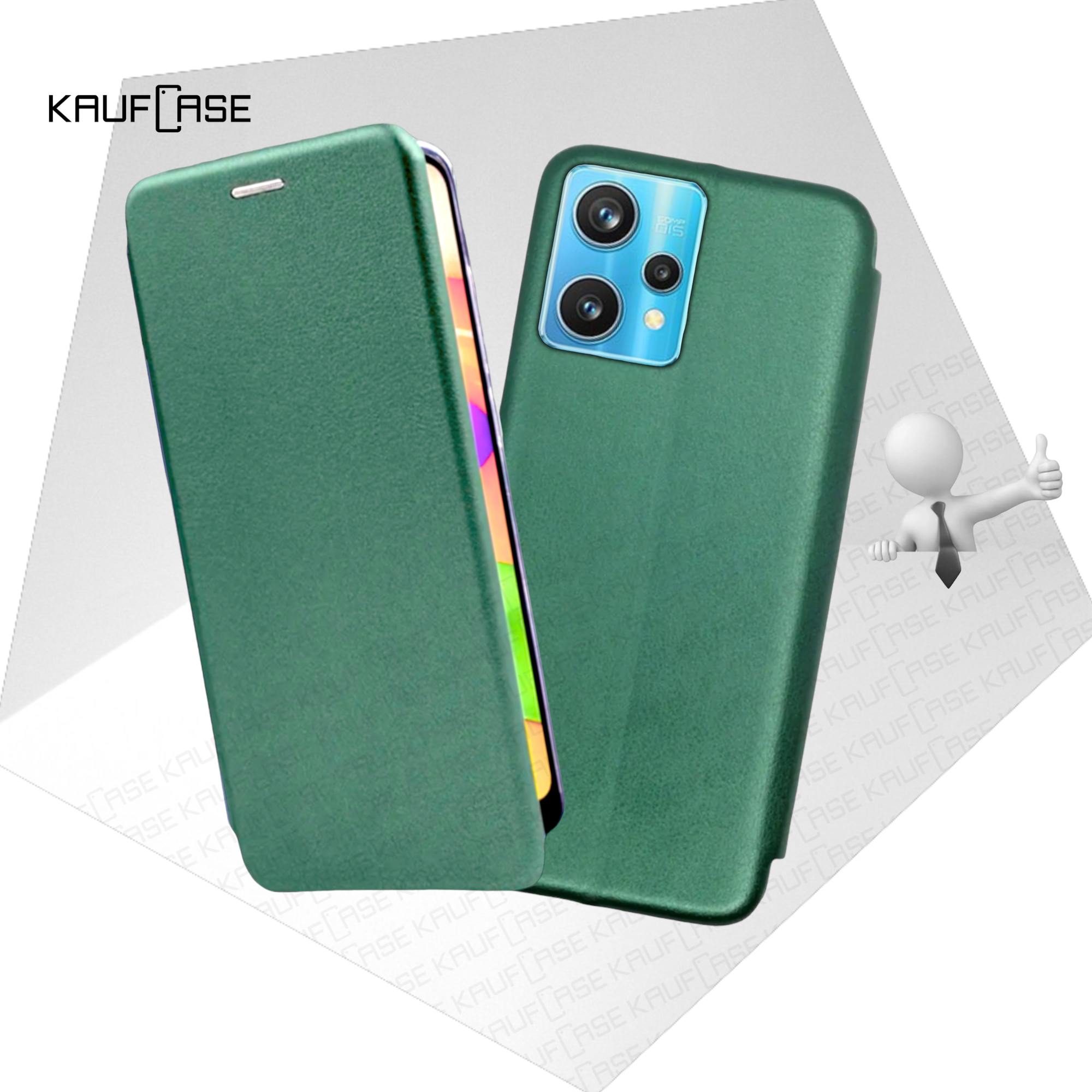 Чехол книжка для телефона Realme 9 Pro+ 5G (RMX3393) (6.4"), темно-зеленый. Текстура под кожу