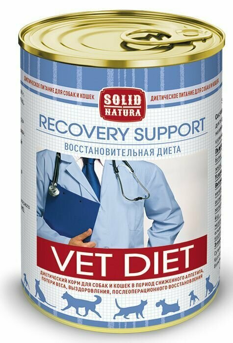 Solid Natura Vet Diet Recovery Support влажный консервированный корм для кошек и собак всех возрастов в период восстановления, 340г, 6 шт.