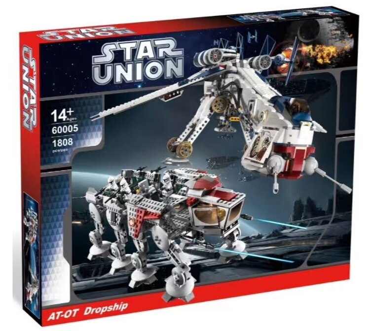 Конструктор Десантный корабль республиканцев и шагающий робот AT-OT 1808 деталей