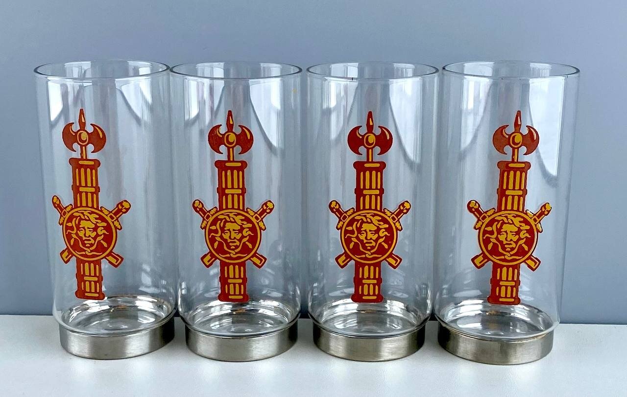 Винтажный набор стопок. Стекло, металл. СССР, 1980-е.