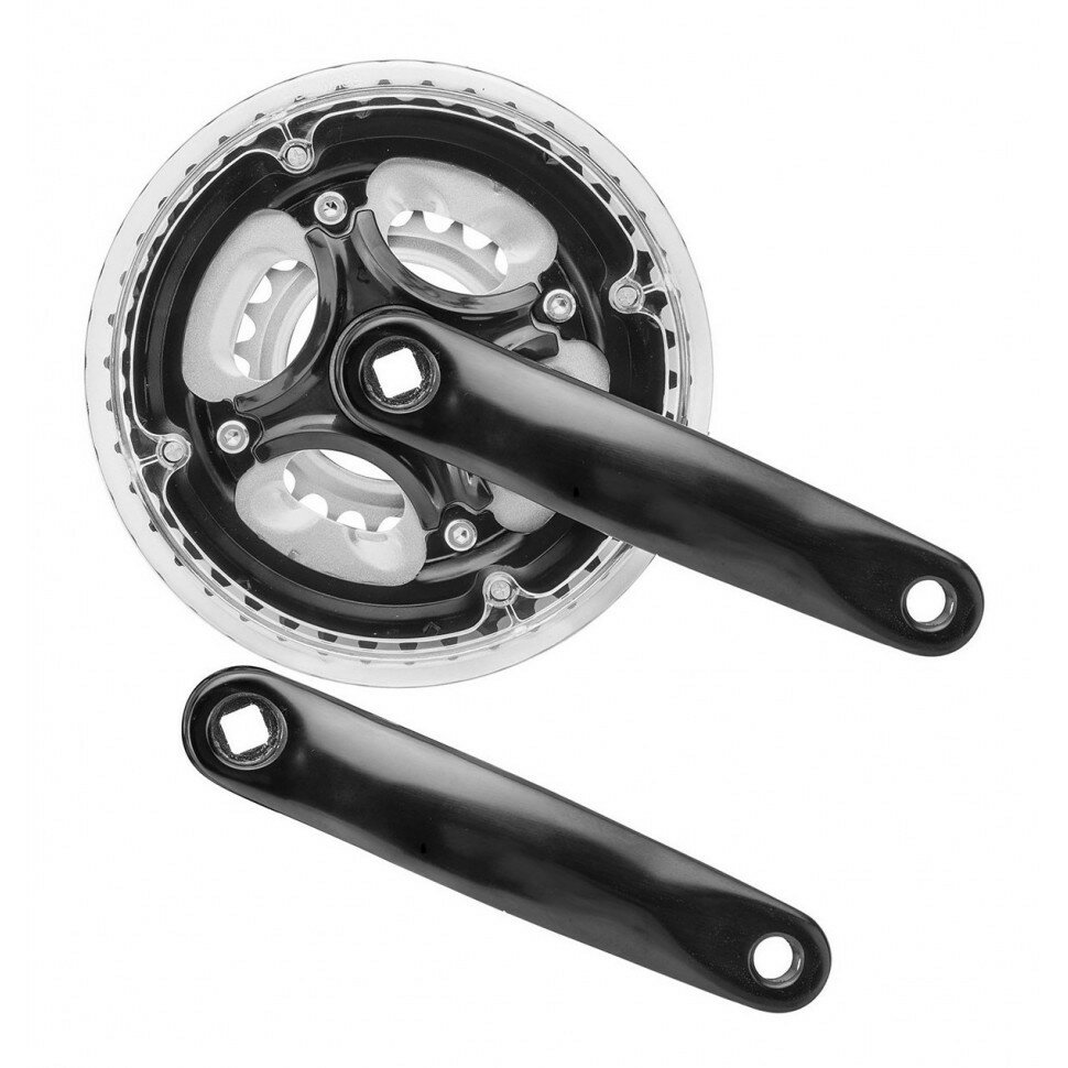 Система HDL-L356 шатуны алюминиевые 170мм чёрные, звёзды 24/34/42T сталь, с прозрачной защитой, совм.7/8ск, линия цепи 47,5мм