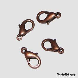 Фурнитура для бижутерии Карабин капля 0002006 медный цвет 12 мм, цена за 10 шт.