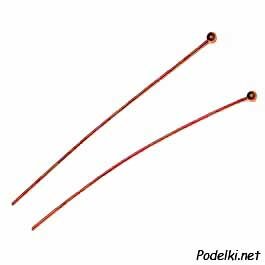 Фурнитура для бижутерии Пин с шариком 0001227 медный цвет 50 мм, цена за 30 шт.