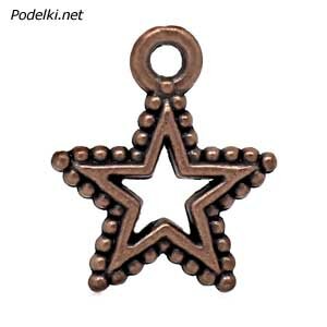 Фурнитура для бижутерии Подвеска Звезда прозрачная 0004855 медный цвет 18x15 мм, цена за 10 шт.