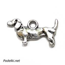 Фурнитура для бижутерии Подвеска Такса 0004564 серебряный цвет 19x10 мм, цена за 10 шт.