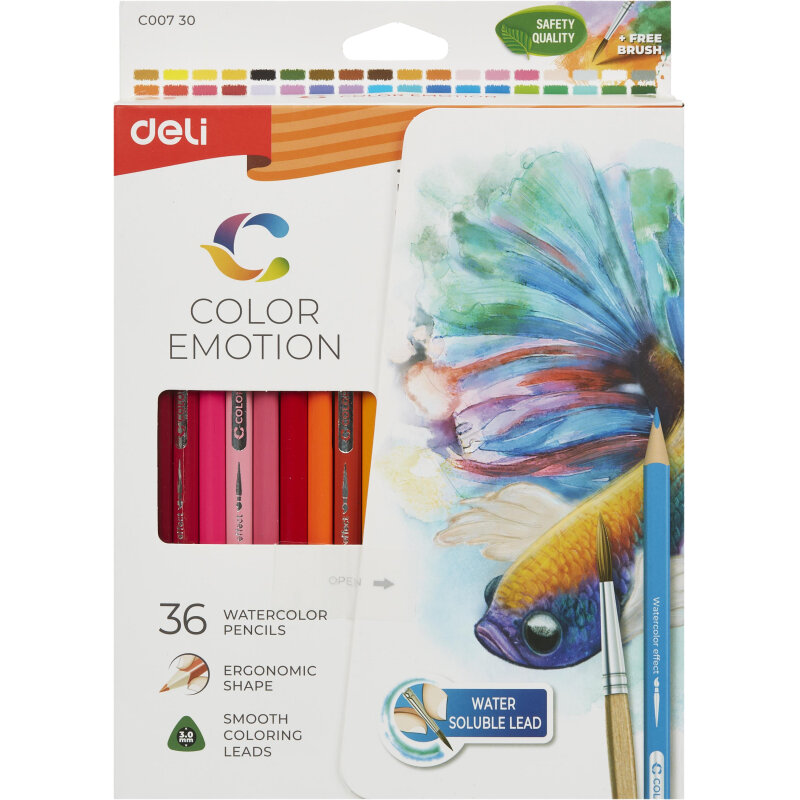 Карандаши цветные акварельные Deli EC00730 Color Emotion липа 36цв/наб 1791523