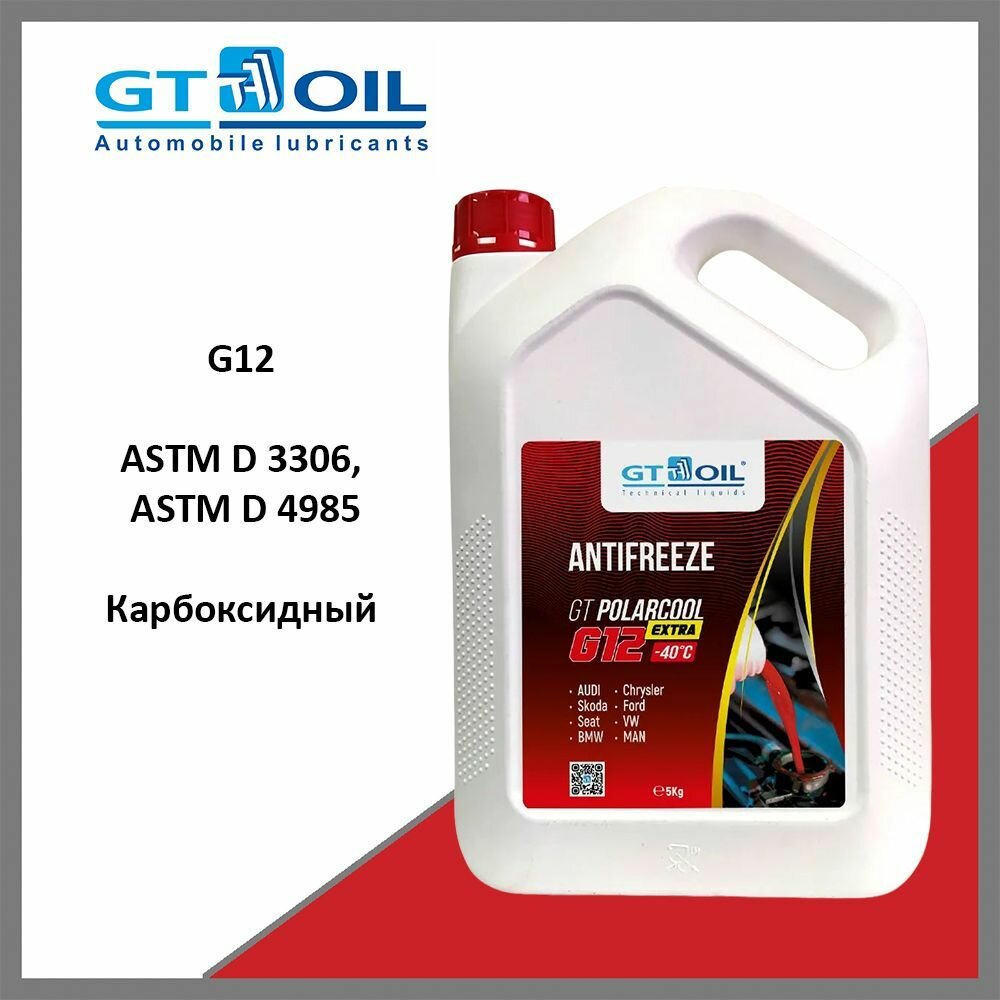 Антифриз готовый карбоксилатный красный GT OIL Polarcool Extra G12 5 кг, 1950032214069