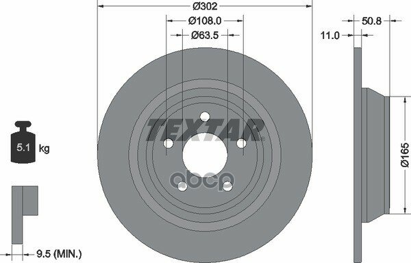 Диск тормозной задний с покрытием PRO FORD/ FORD AUSTRALIA TEXTAR 92268703 Textar арт. 92268703