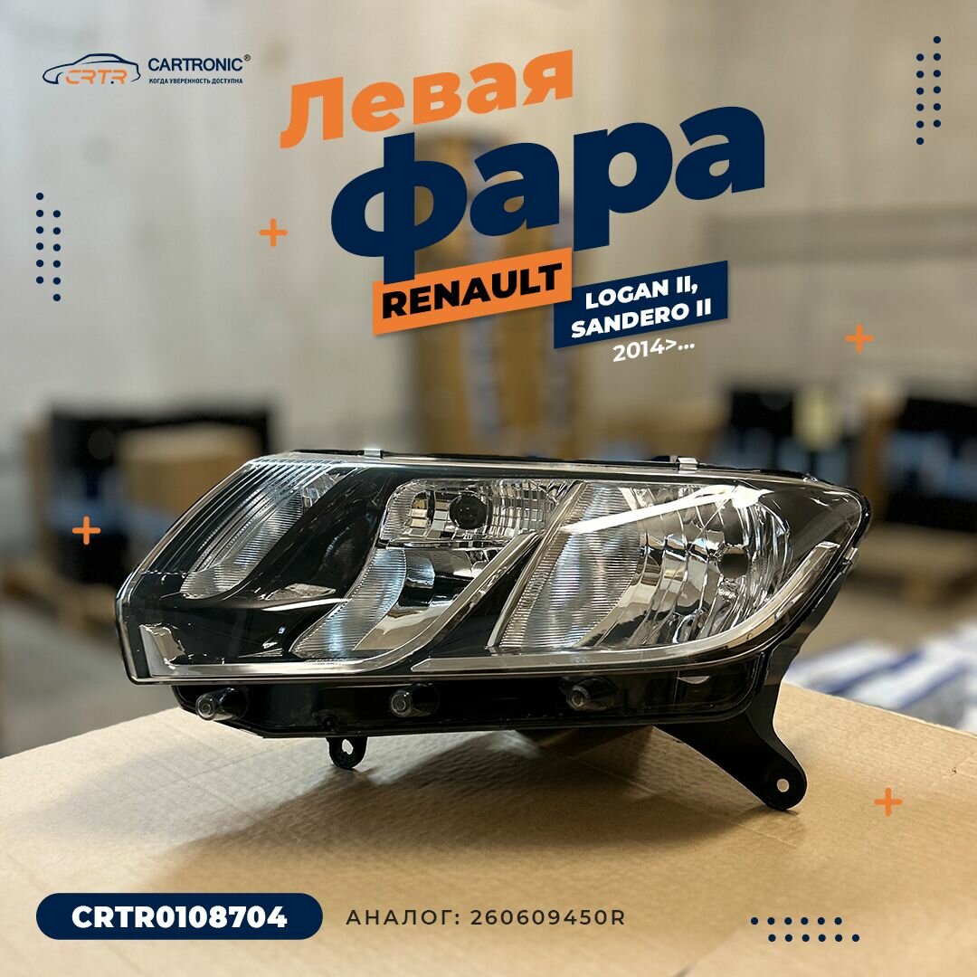 Фара левая для а/м Renault Logan II, Sandero II 2014- - CARTRONIC арт. CRTR0108704