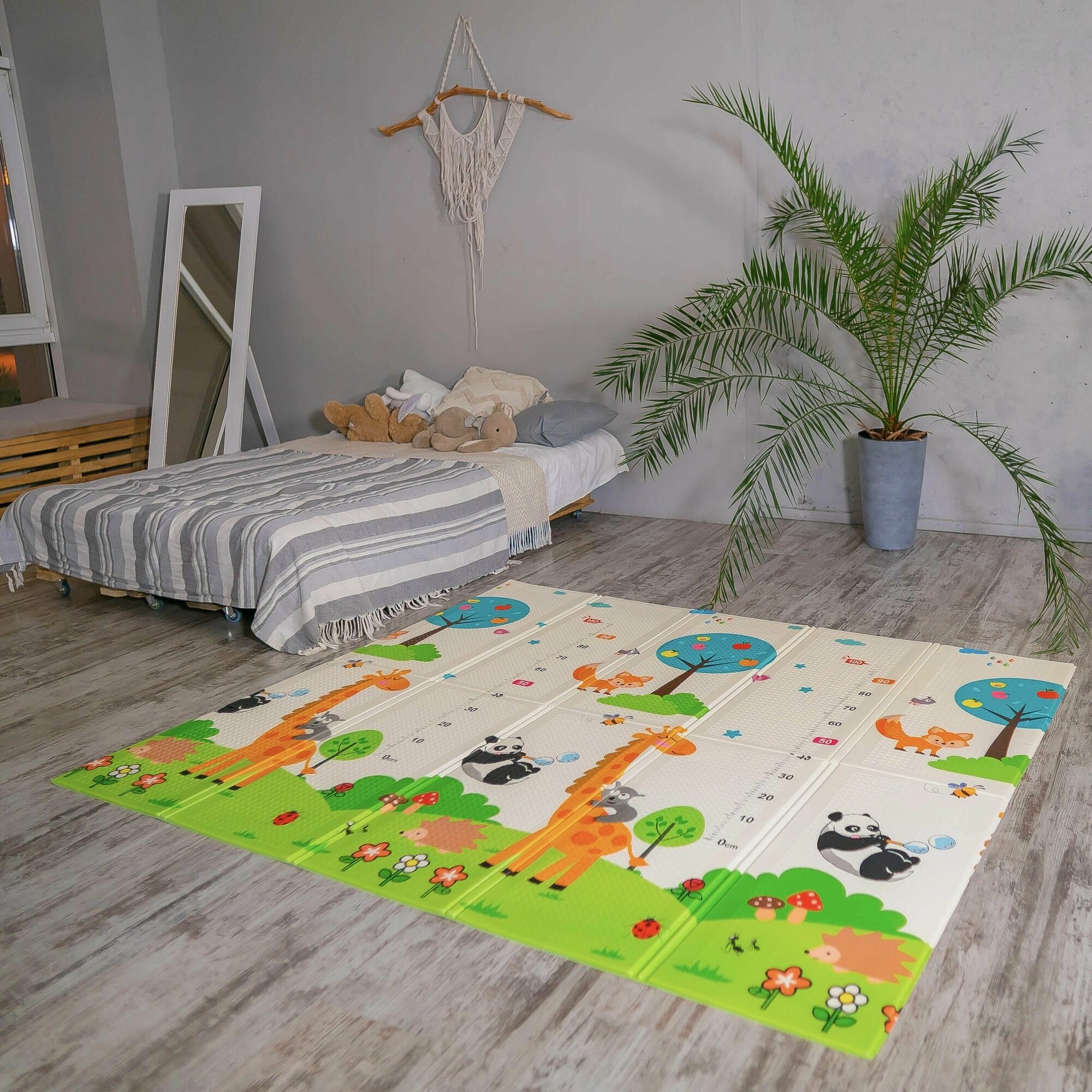 Коврик детский для ползания 180х200 ALEX CARE KIDS Дорожки/ Жирафик и Панда, складной развивающий игровой двусторонний на пол для новорожденных малышей термоковрик пазл