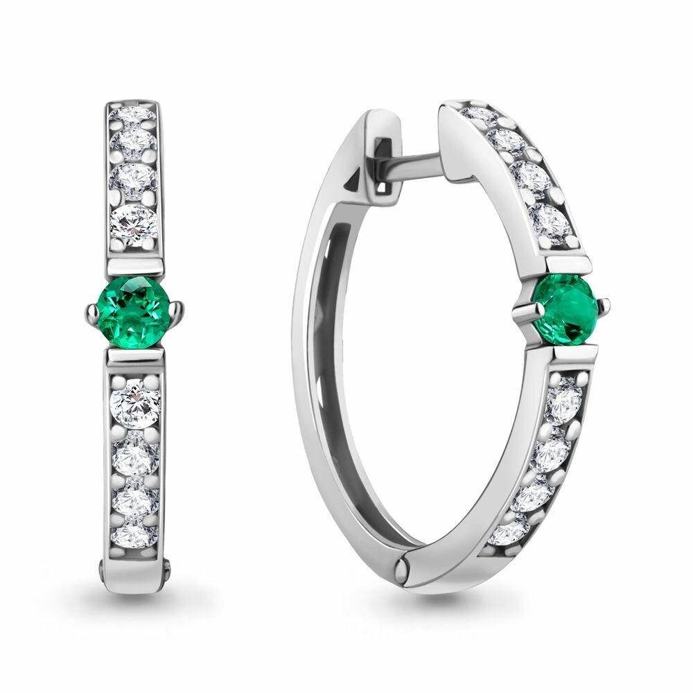 Серьги, серебро, 925 проба, изумруд синтетический, фианит