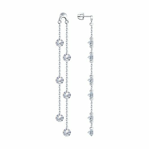 Серьги пусеты, серебро, 925 проба, родирование, фианит